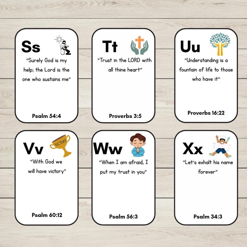 Bible Scripture Cards for Kids, Alphabet Bible Verse Cards, Printable ...