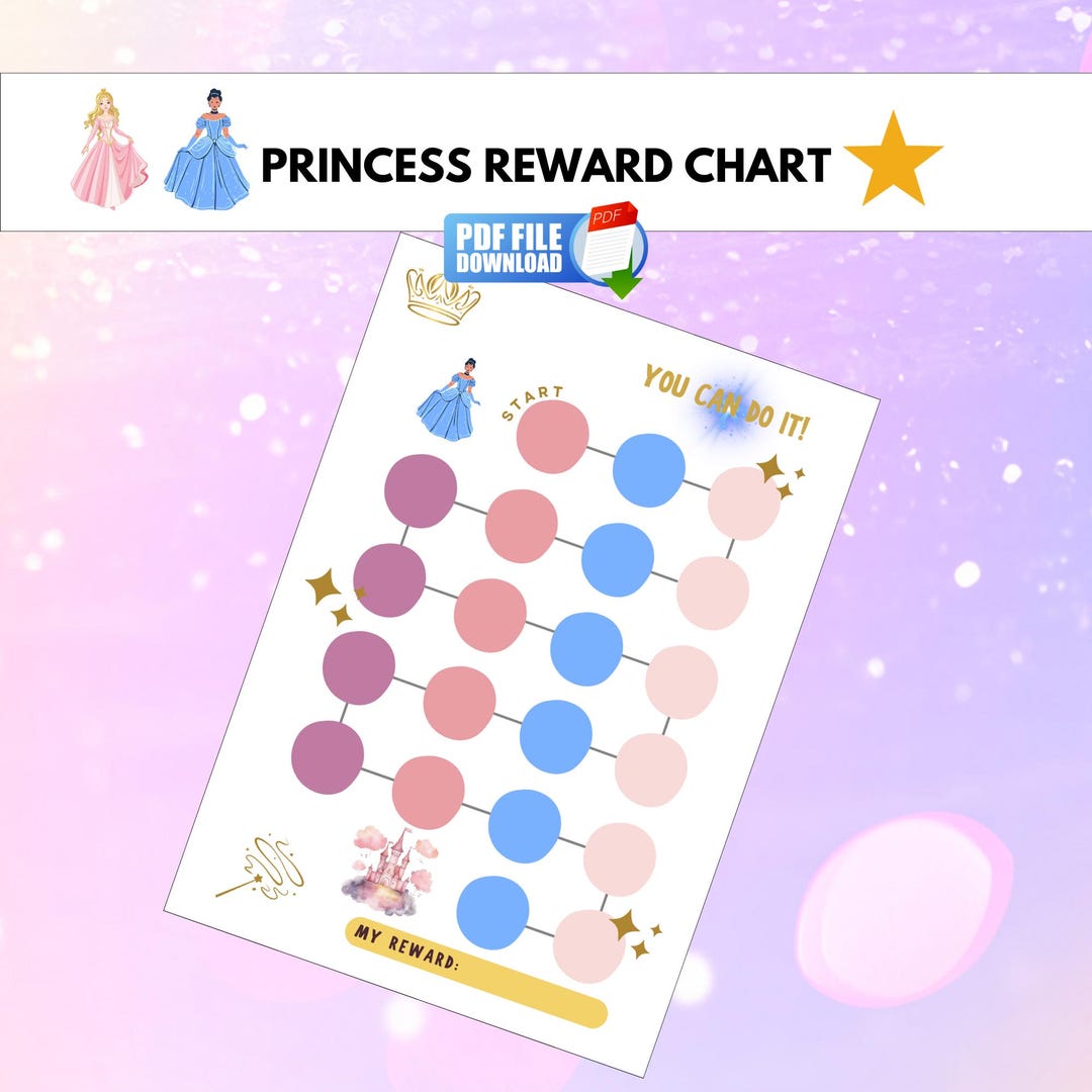 Princess Reward Chart Printable PDF, Kids Princess Sticker Chart, Potty ...