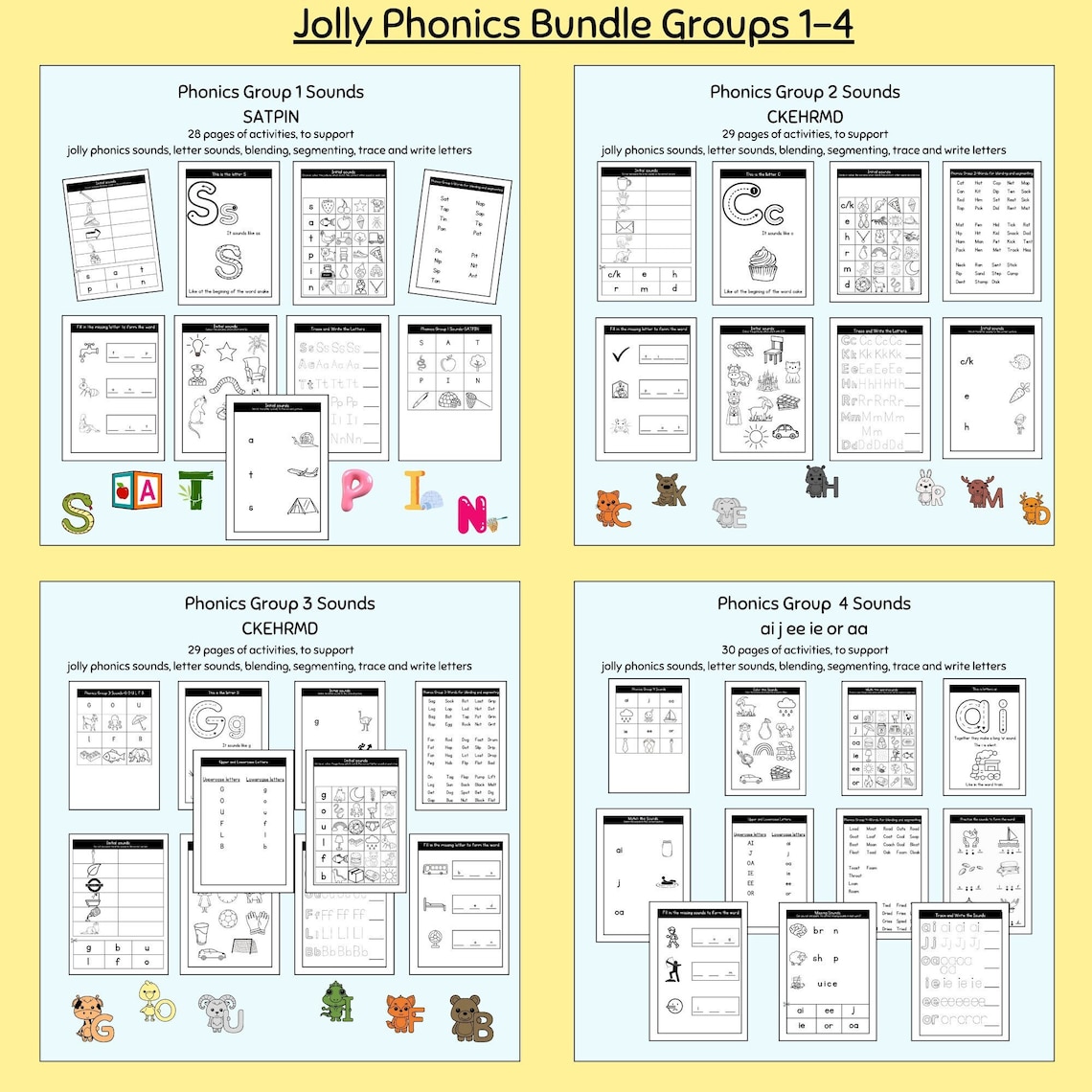 Phonics Activity Bundle, Jolly Phonics Groups 1-4, Preschool Printables, Trace Write Letters ...