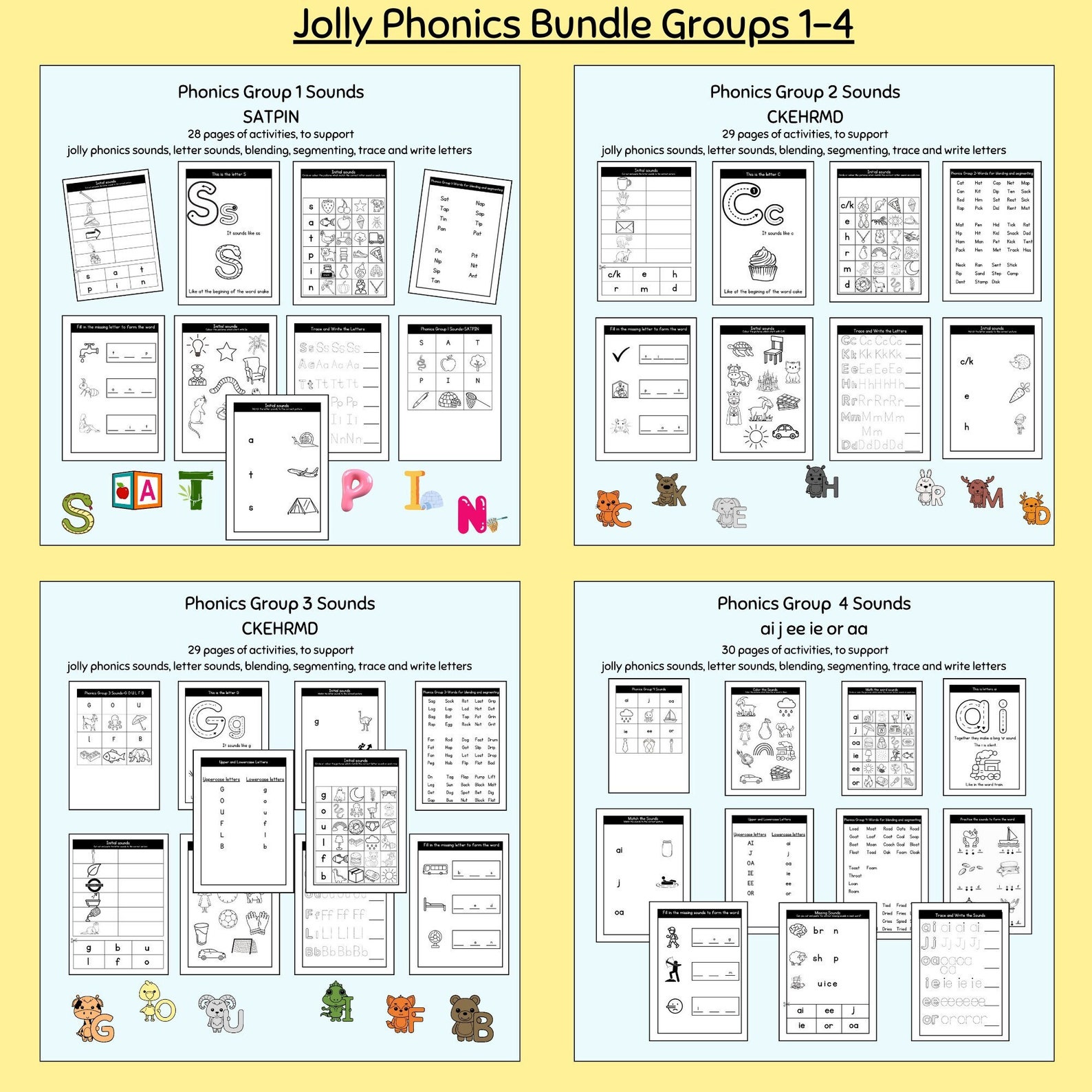 Phonics Activity Bundle, Jolly Phonics Groups 1-4, Preschool Printables ...