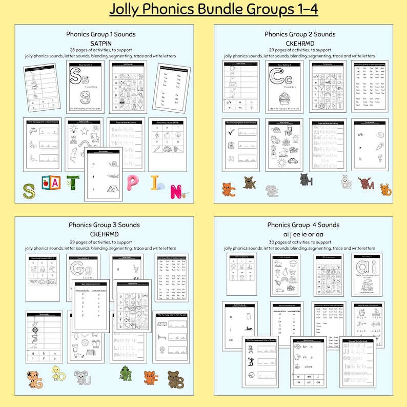 Phonics Activity Bundle, Jolly Phonics Groups 1-4, Preschool Printables, Trace Write Letters ...