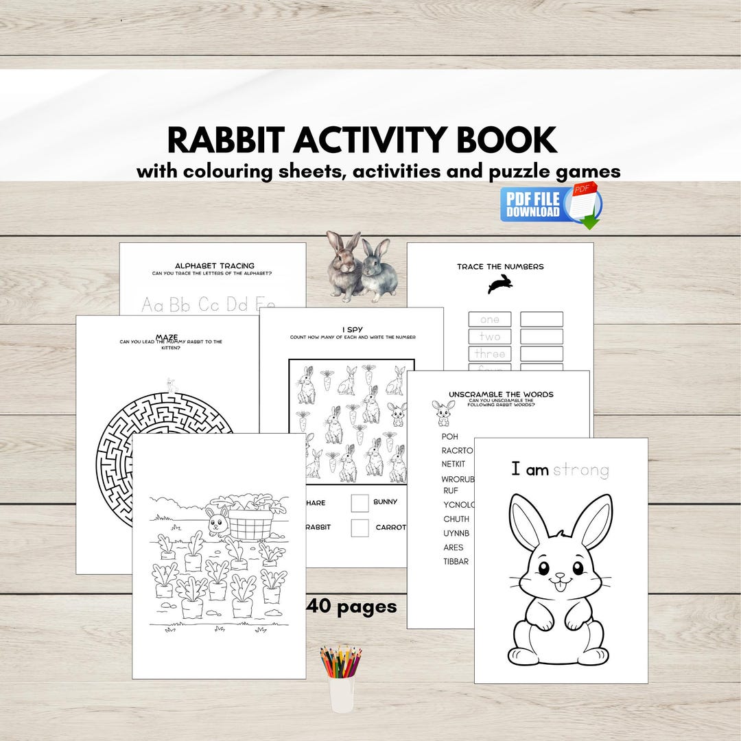 Rabbit Activity Book, Rabbits Colouring Sheets, Preschool Learning ...