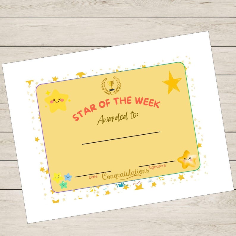 Star of the Week Certificate Printable, Student Award Template ...