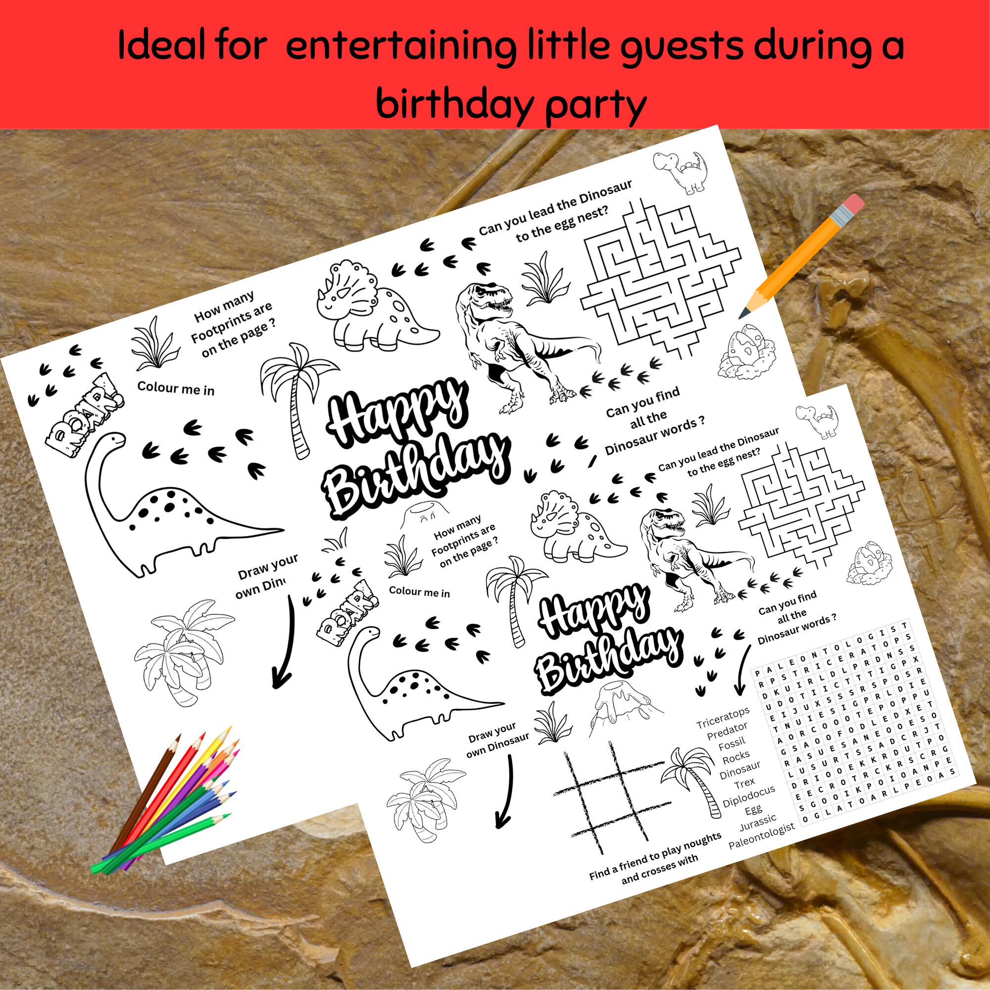 Dinosaur Birthday Party Activity Sheet, Dinosaur Colouring Page, Dino ...