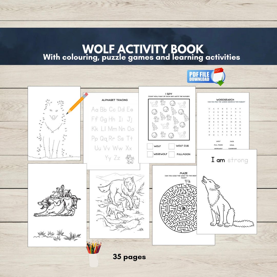 Wolf Activity Book for Kids, Printable Wolves Activities, Wolf Coloring ...