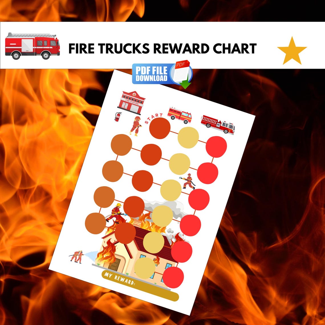 Fire Trucks Reward Chart Printable for Kids, Firefighter Behavior Chart ...