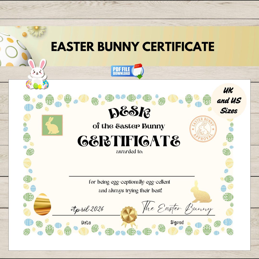 Easter Bunny Certificate Printable, Reward for Kids, Basket Surprise ...