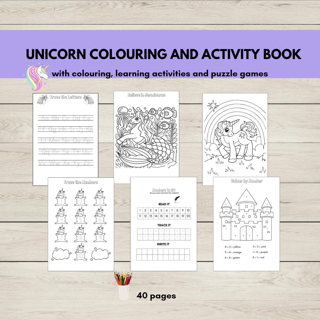 Unicorn Activity Book Printable PDF, Unicorn Coloring Sheets, Kids ...