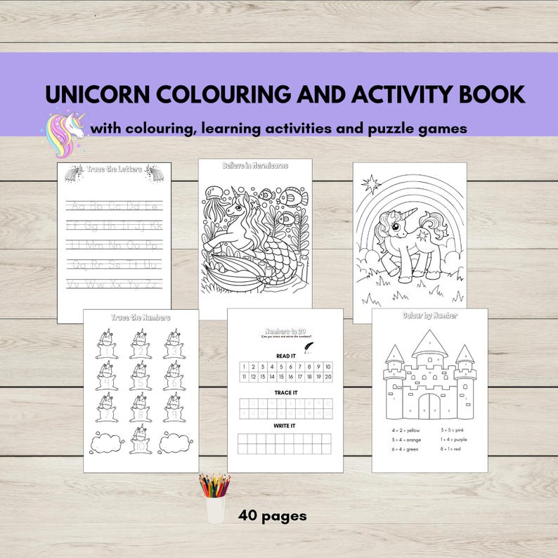 Unicorn Activity Book Printable PDF, Unicorn Coloring Sheets, Kids ...