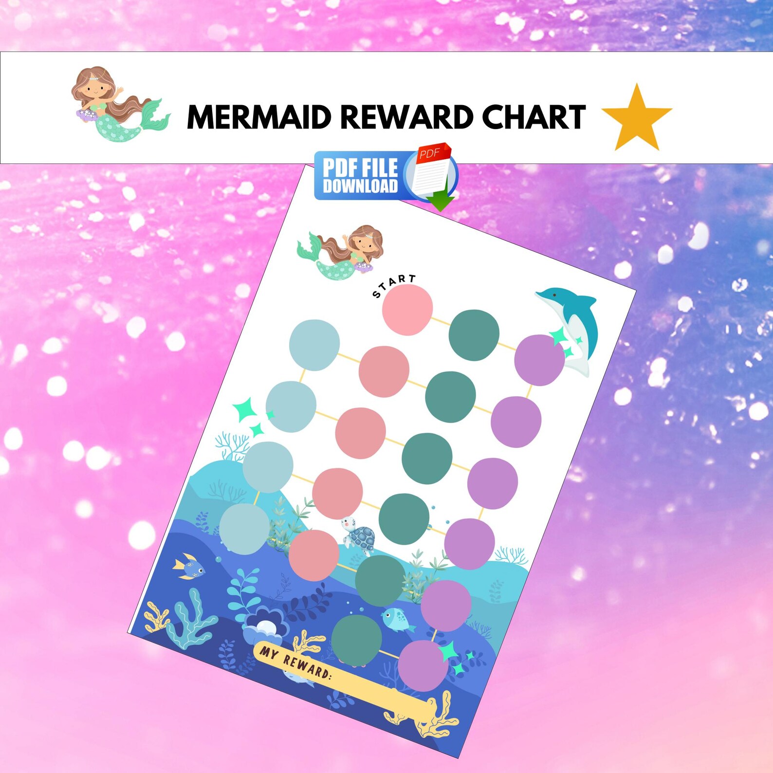 Mermaid Reward Chart Printable, Kids Mermaids Sticker Chart, Toddler ...