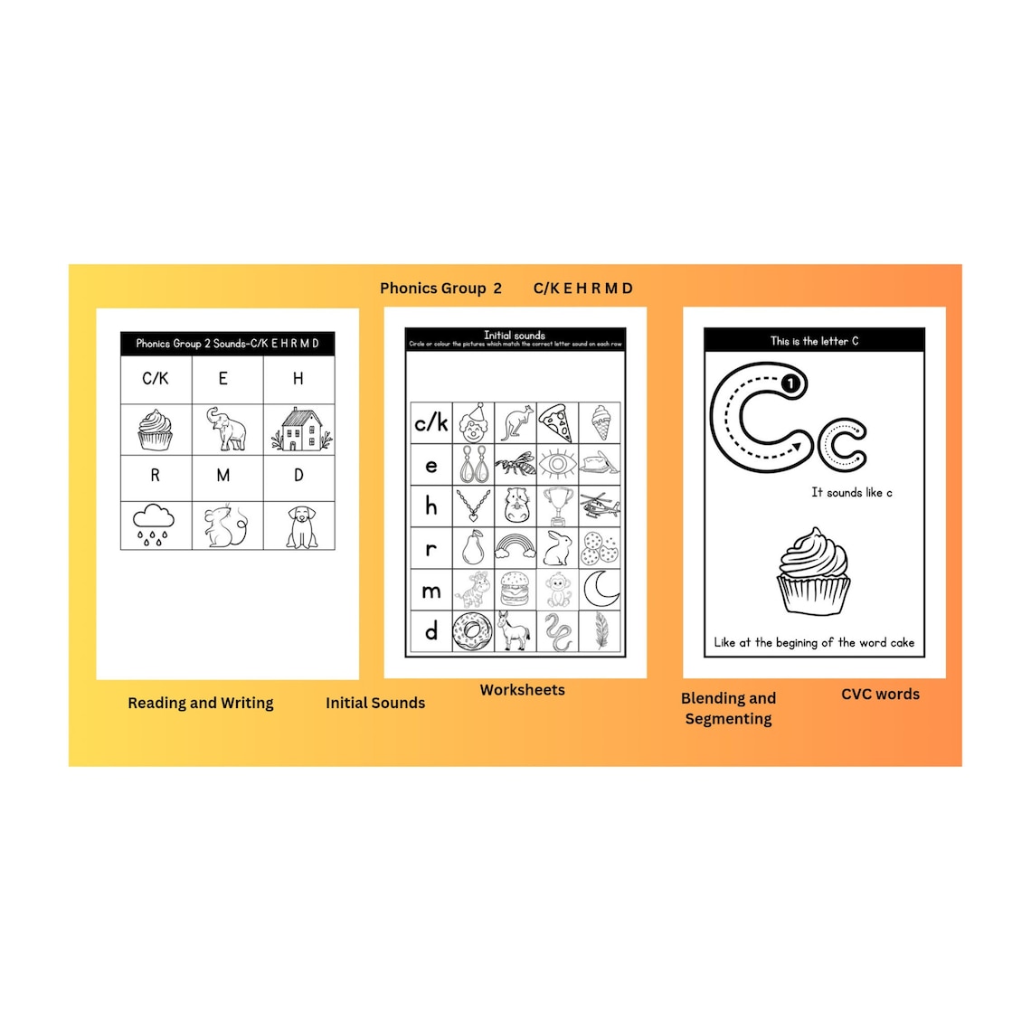 Phonics Group 2 CKEHRMD Worksheets, Letter Sounds, CVC Words, Jolly ...