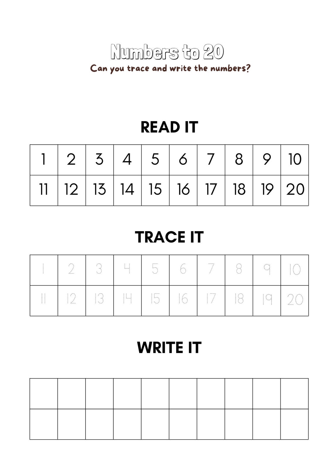 Number Worksheets, Counting Activity, Learn Numbers 1-20, Kindergarten ...