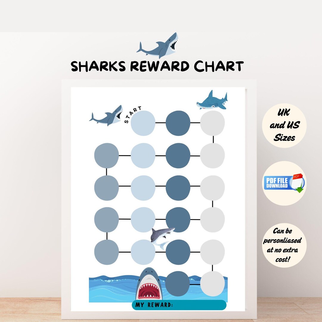 Shark Reward Chart for Kids, Kids Printable Behaviour Chart, Good ...