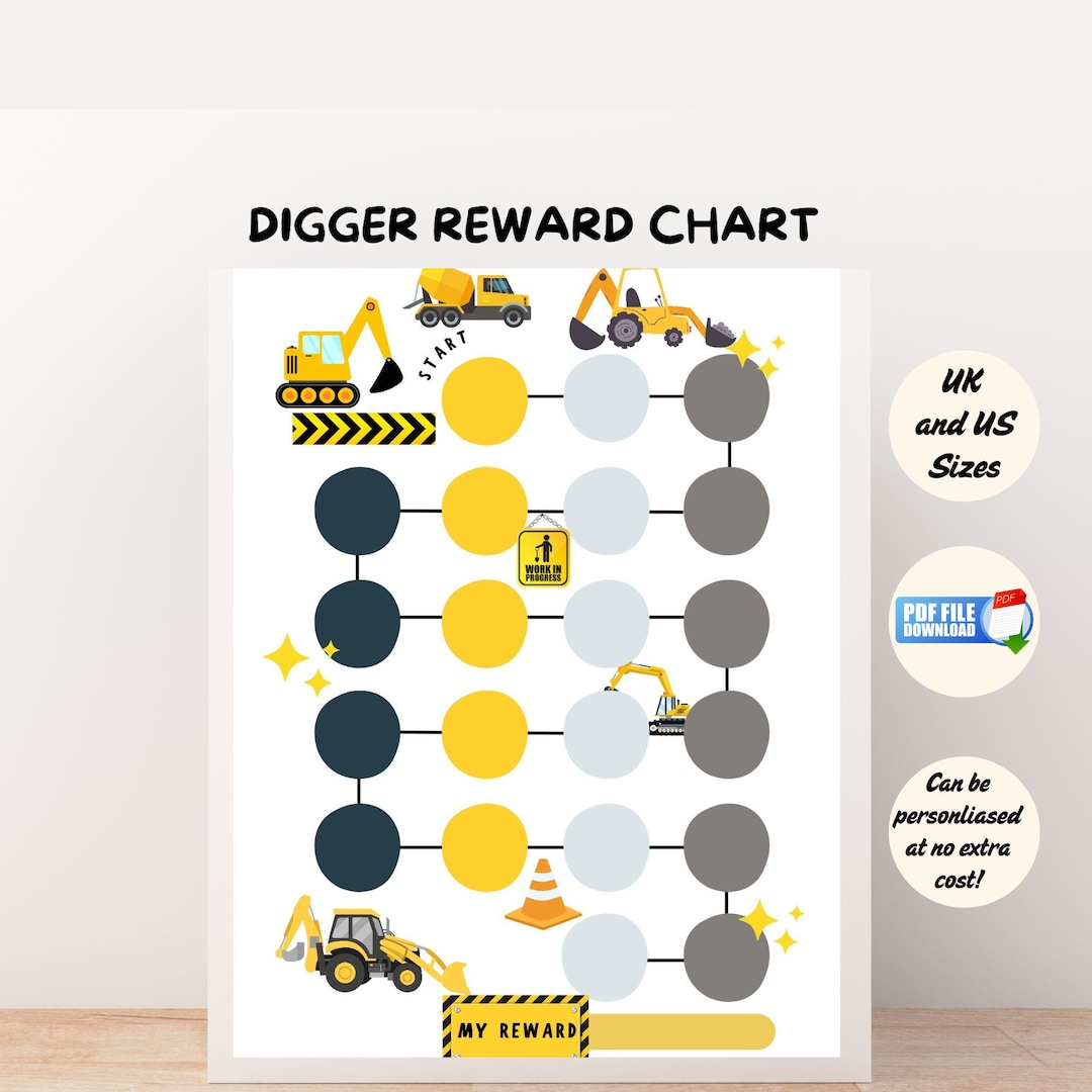 Digger Reward Chart for Kids, Printable Construction-themed Behaviour ...