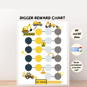 Digger Reward Chart for Kids, Printable Construction-themed Behaviour ...