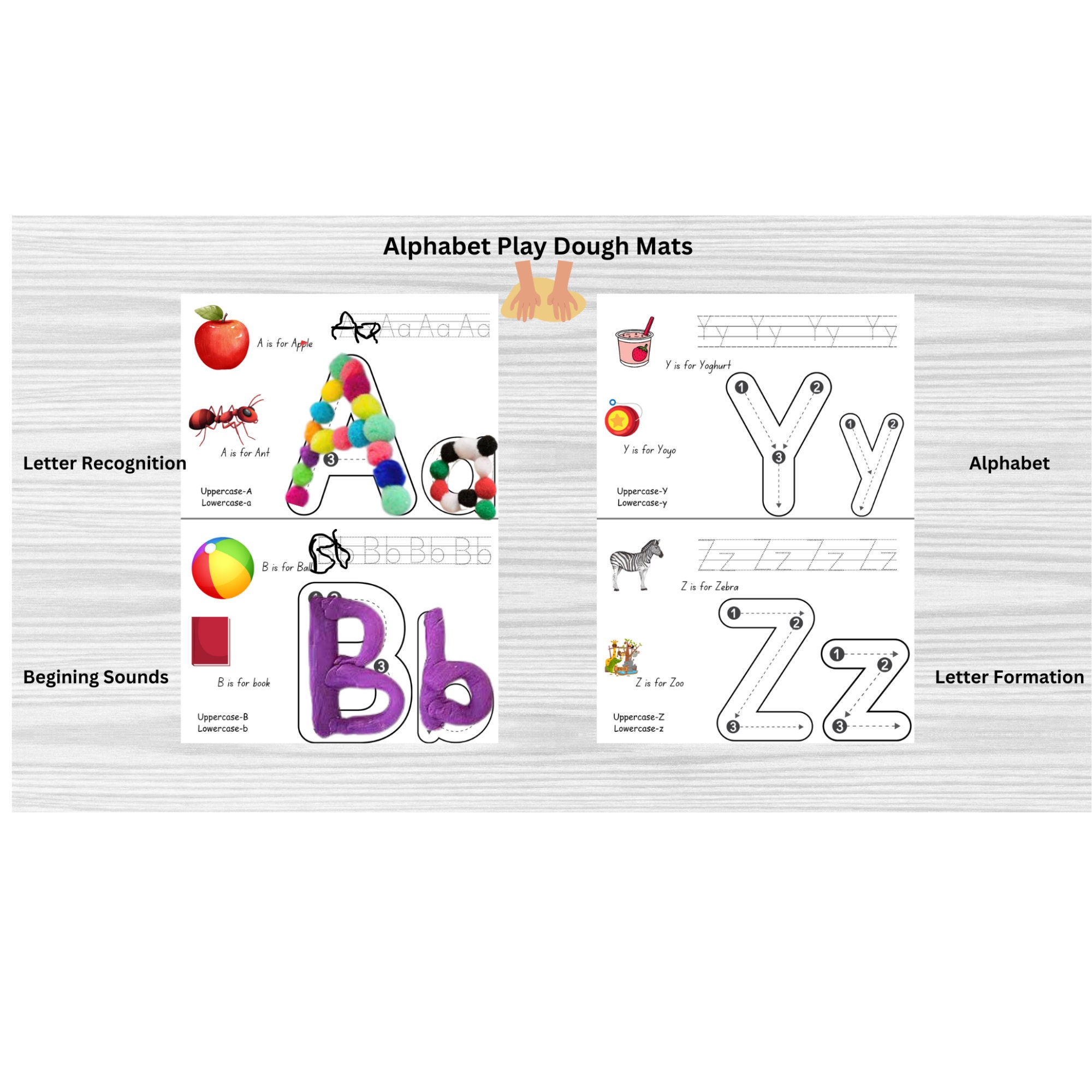 Printable Play Dough Mats Bundle, Alphabet Shapes Colours Numbers, Fine ...