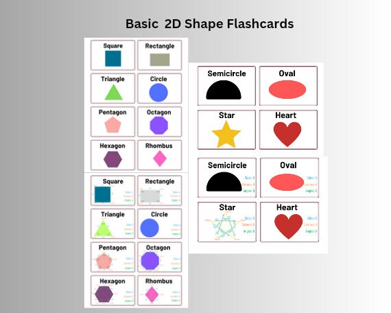 Basic 2D Shapes Flash Cards , Preschool Geometric Shape Cards, Shape ...