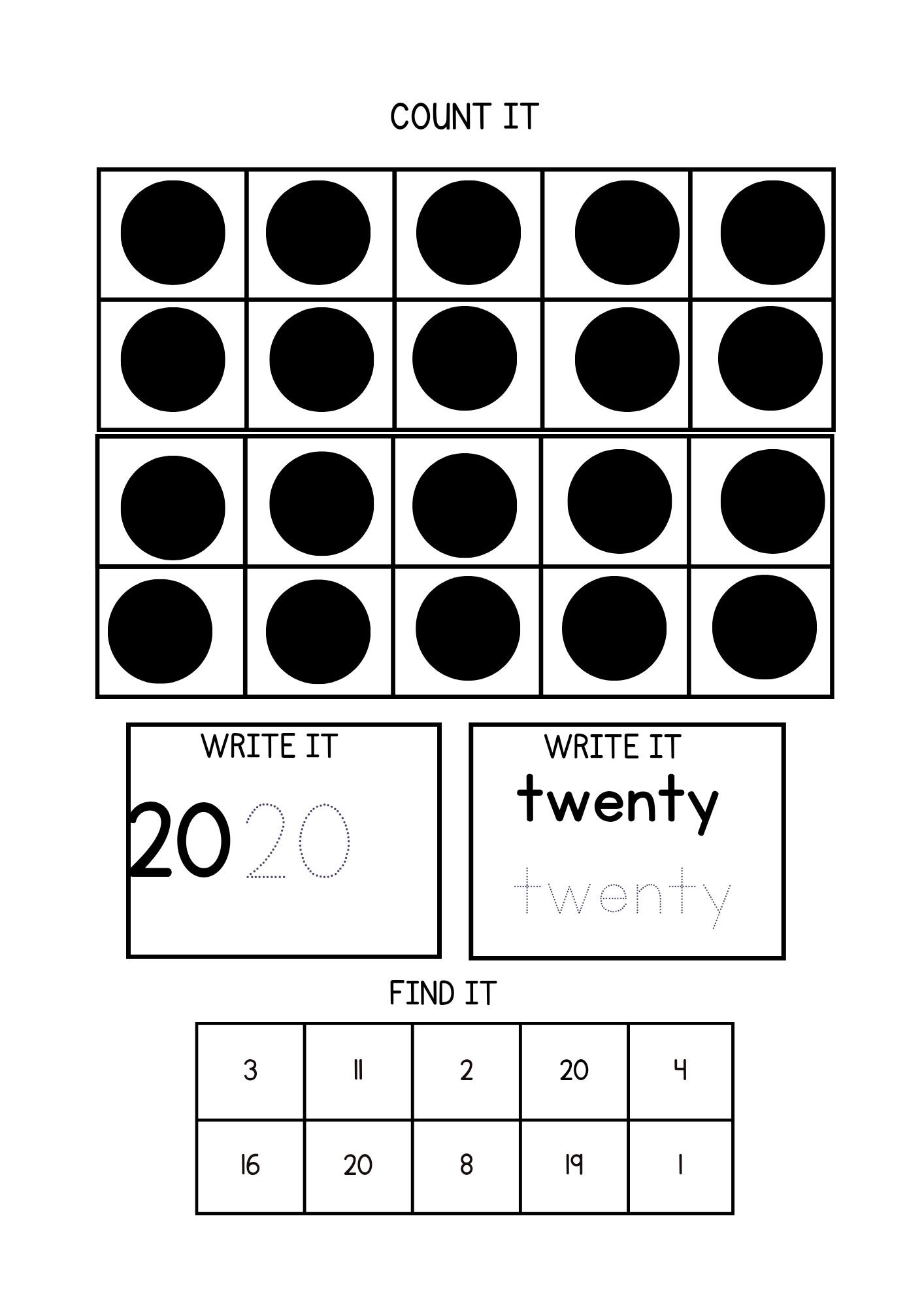 Number Worksheets, Counting Activity, Learn Numbers 1-20, Kindergarten ...
