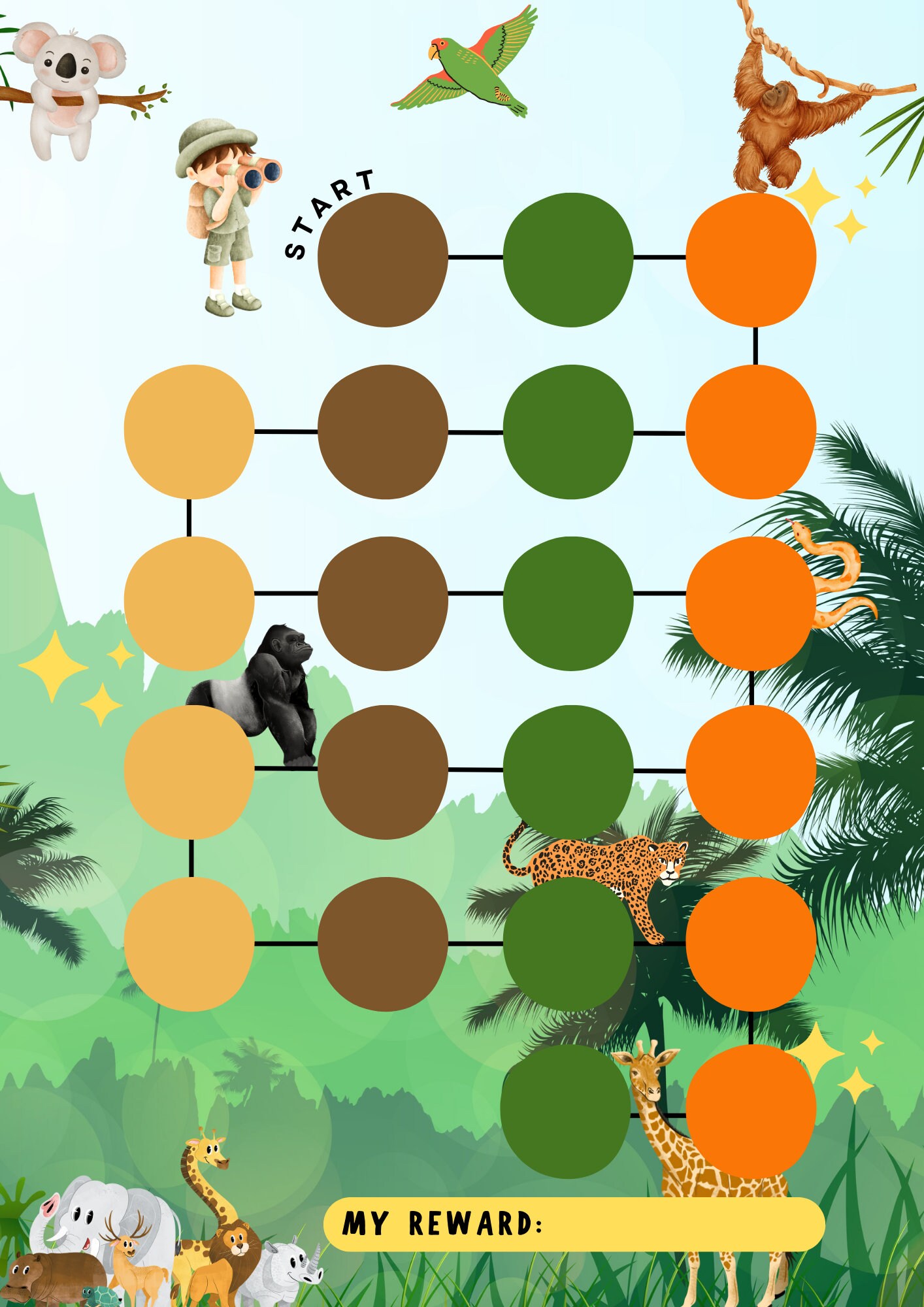 Jungle Animals Reward Chart Printable PDF, Safari Potty Chart, Toddler ...