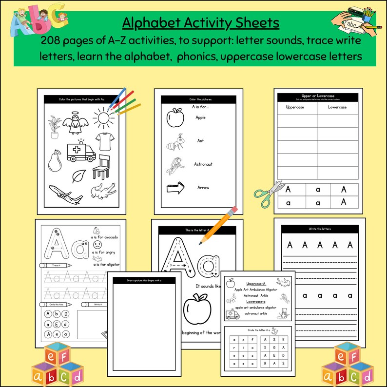 Alphabet Activity Learning Bundle, Preschool ABC Letter Tracing ...