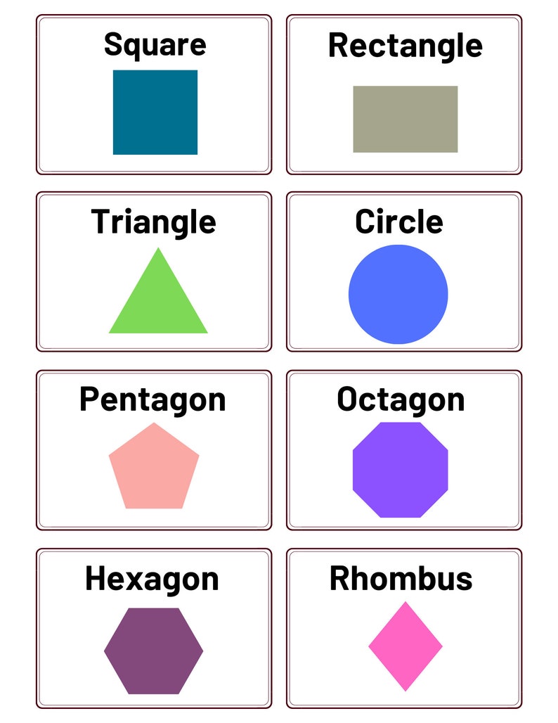 Basic 2D Shapes Flash Cards , Preschool Geometric Shape Cards, Shape ...
