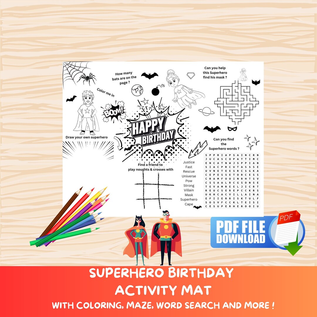 Superhero Activity Sheet, Superhero Party Favour, Superhero Coloring ...