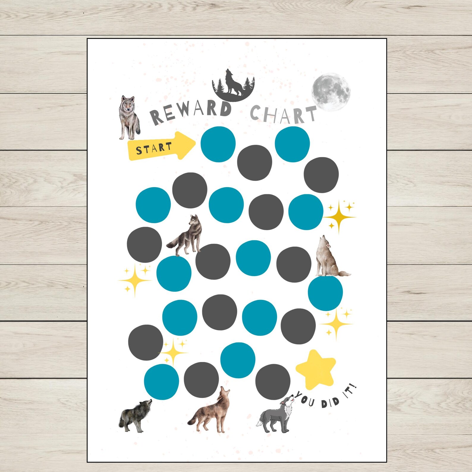 Wolf Reward Chart Printable, Wolves Sticker Chart for Kids Behaviour ...