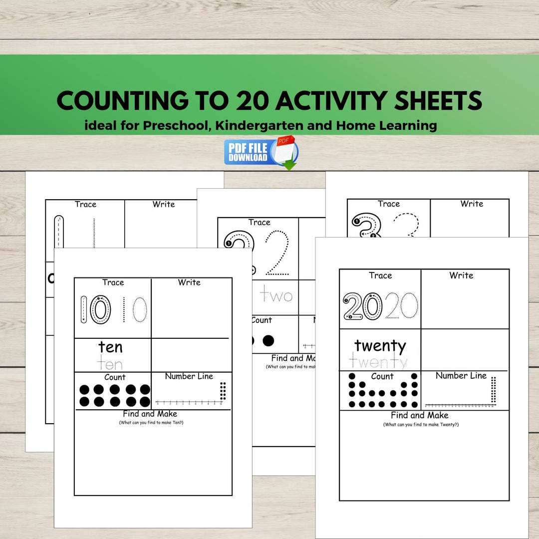 Counting to 20 Activity Sheets, Preschool Number Practice, Kindergarten ...