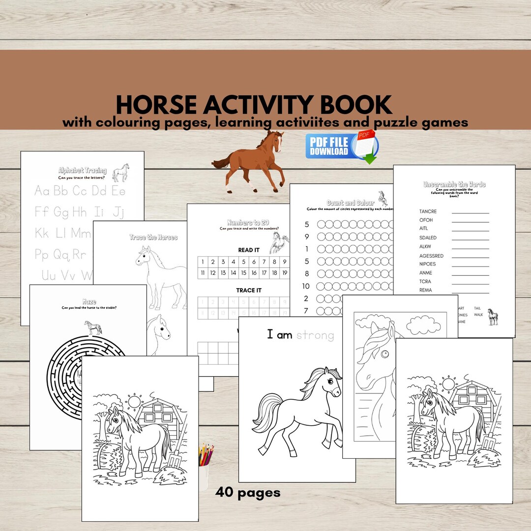 Horse Activity Book for Kids, Pony Coloring Pages, Puzzle Games ...