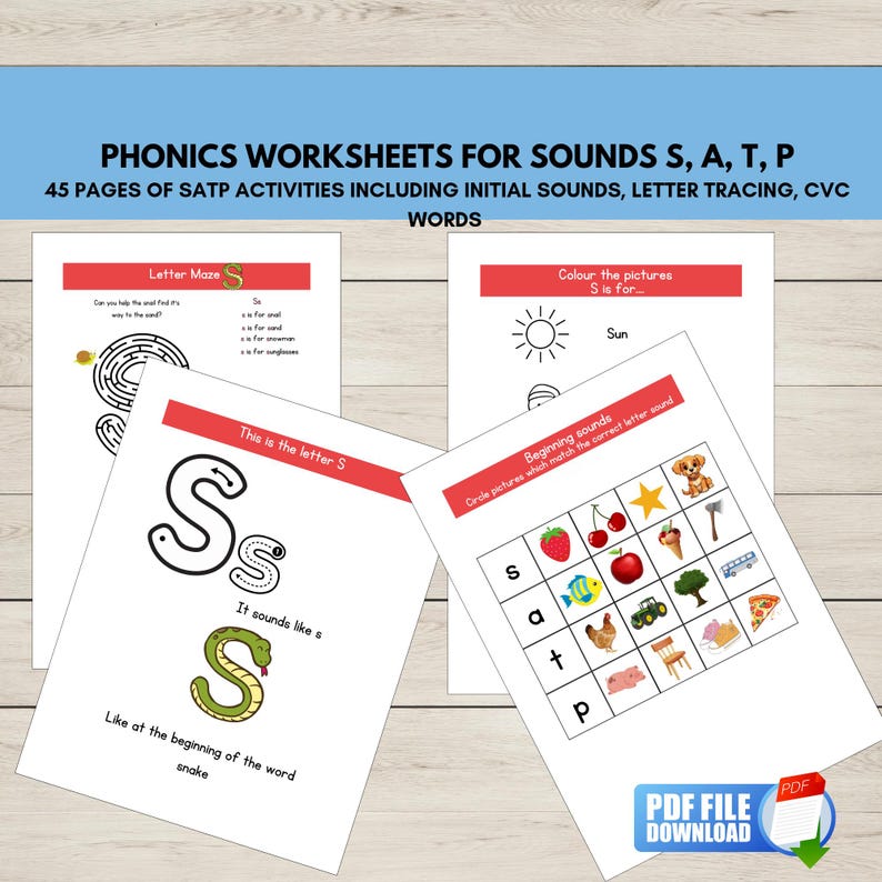 Phonics Worksheets for SATP, Initial Sounds, Handwriting Practice, CVC ...