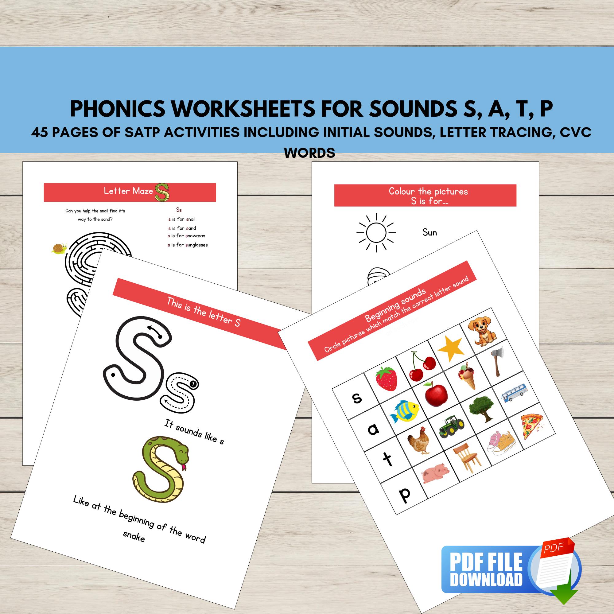 Phonics Worksheets for SATP, Initial Sounds, Handwriting Practice, CVC ...