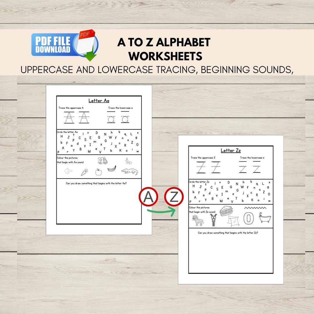 A to Z Alphabet Worksheets PDF, Letter Tracing Activity, Beginning ...