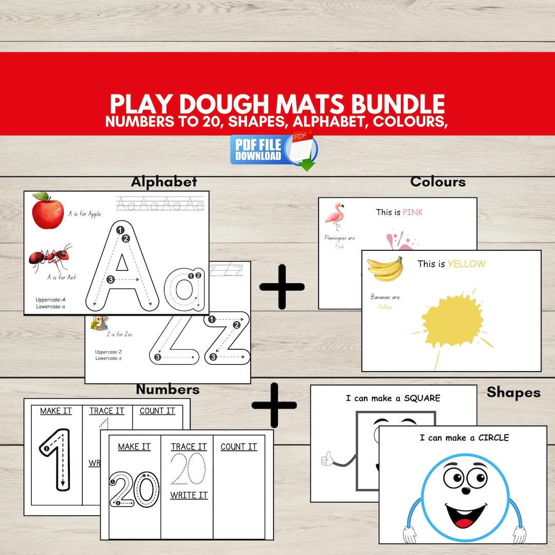 Printable Play Dough Mats Bundle, Alphabet Shapes Colours Numbers, Fine ...
