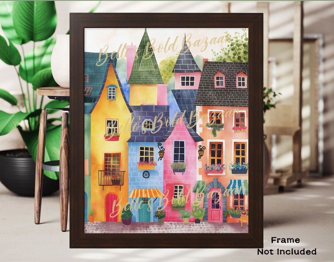 Colorful Village Wall Art Decor, Home Office Design, Instant Download ...
