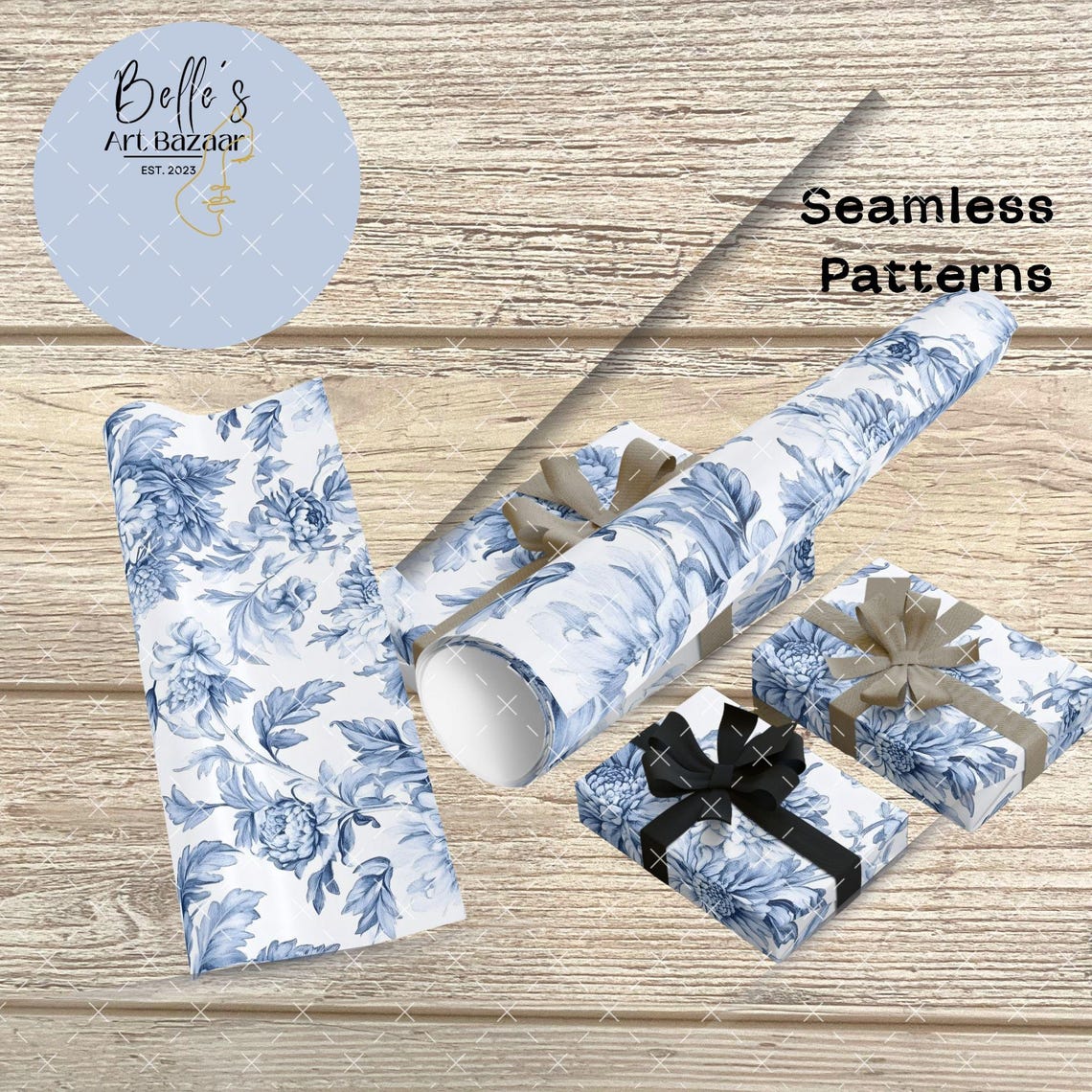 Blue French Toile,digital Craft Paper 12x12,jpg,png Seamless Pattern ...
