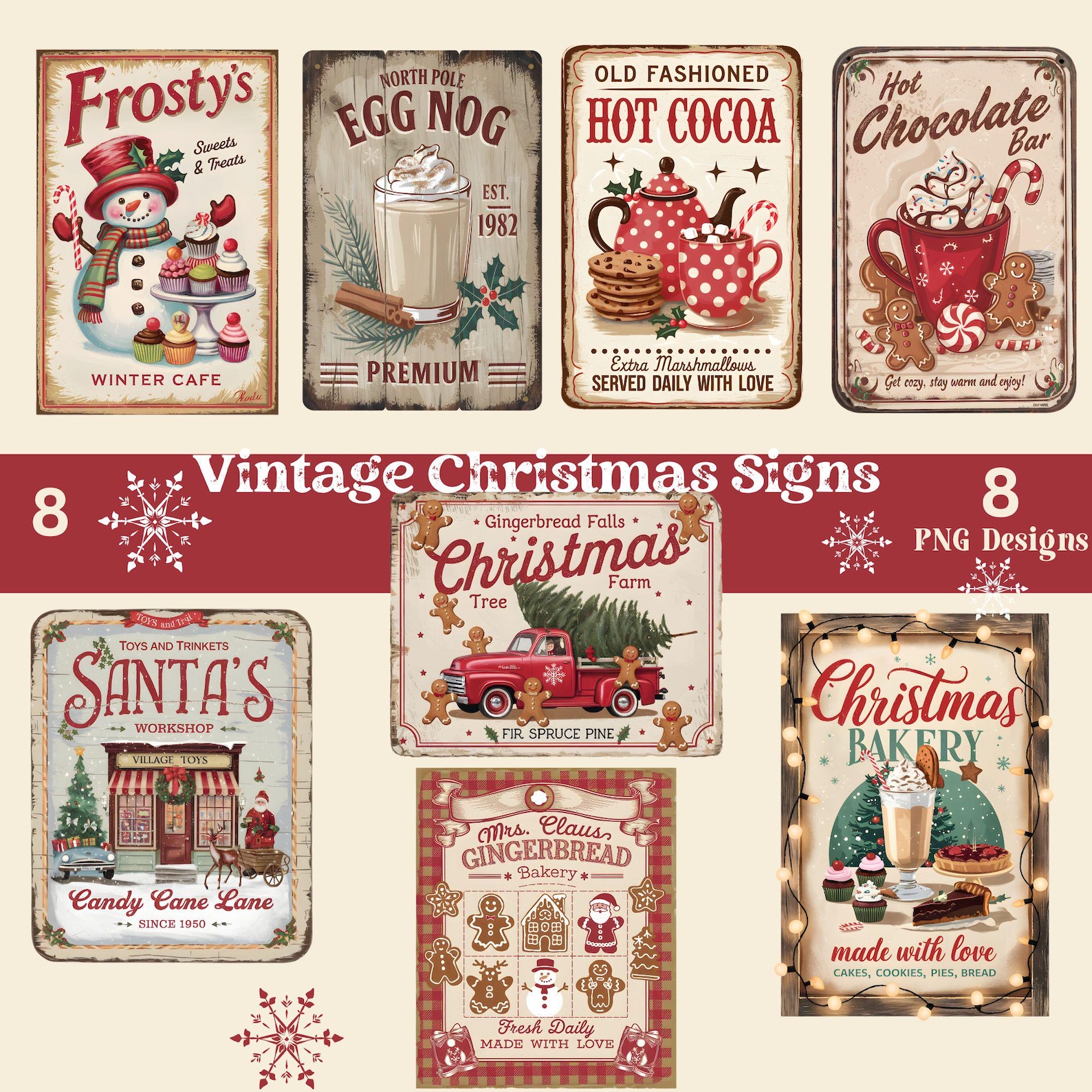 Christmas Vintage Retro Signs,rustic Holiday Png,farmhouse Bakery ...