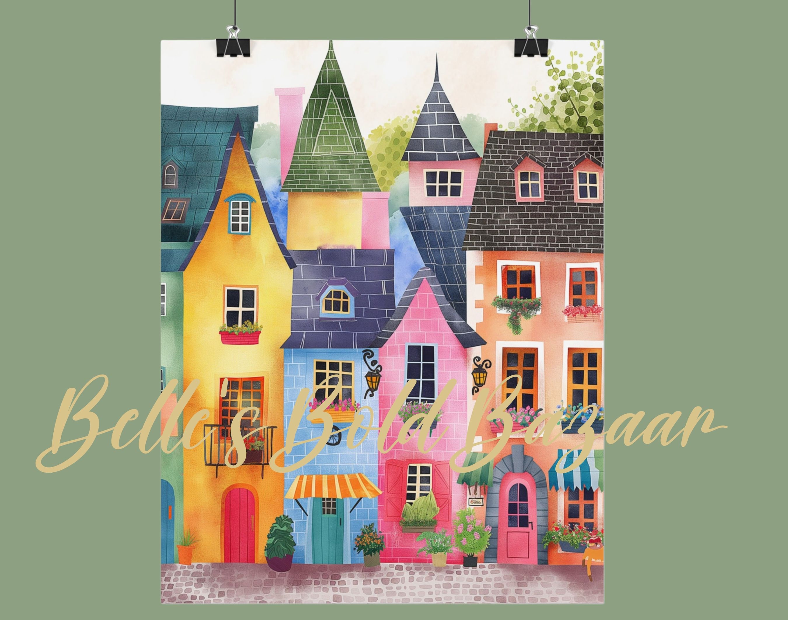 Colorful Village Wall Art Decor, Home Office Design, Instant Download ...