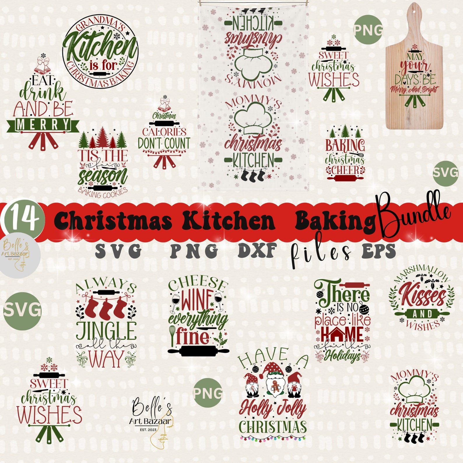 Christmas Kitchen Decor Png Svg Clip Art, Bundle,sign,holiday Cheese ...