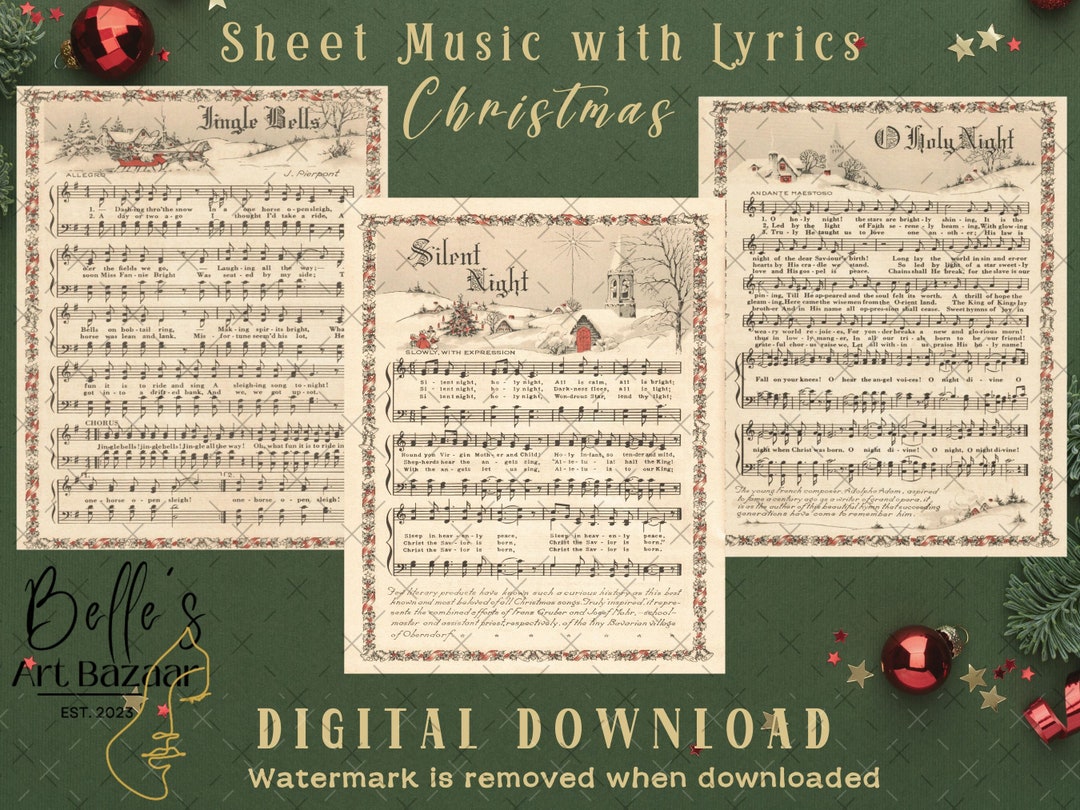 Vintage Christmas Carols,music Sheet With Lyrics,jpeg Instant Download ...