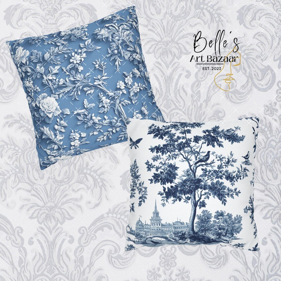 Blue French Toile,digital Craft Paper 12x12,jpg,png Seamless Pattern ...