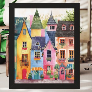 Colorful Village Wall Art Decor, Home Office Design, Instant Download ...