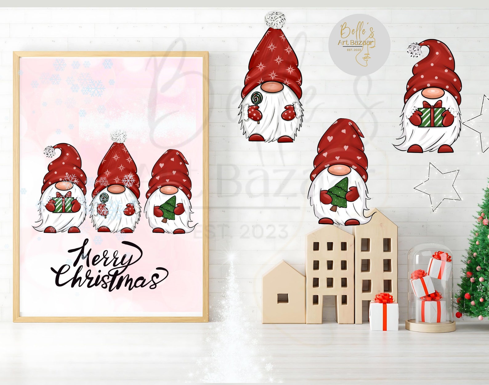 Christmas Gnome Group, Png Holiday Kit,child Room Decor,wall Art ...