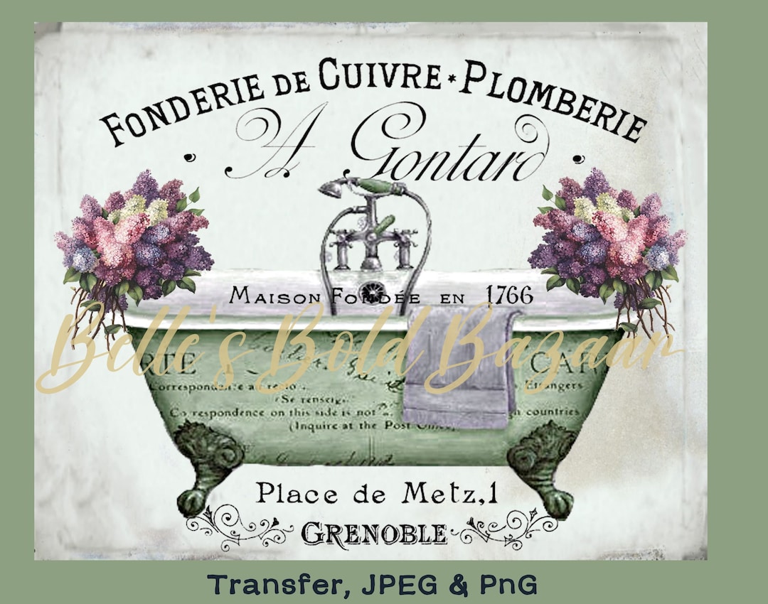 Vintage French Digital Png,shabby Bathtub Printable,victorian Bath ...