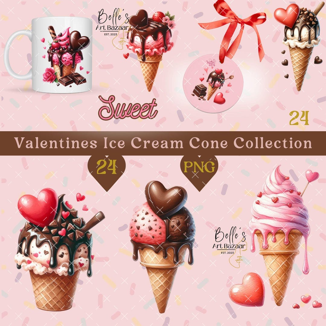 Valentines Ice Cream Cones 24 Clipart Image PNG, Craft Collage ...