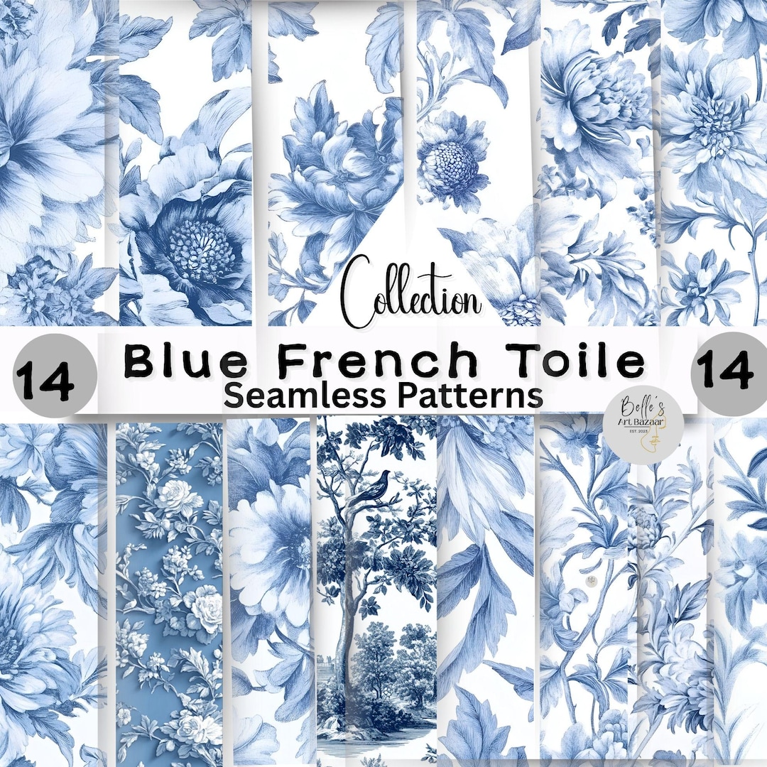 Blue French Toile,digital Craft Paper 12x12,jpg,png Seamless Pattern ...