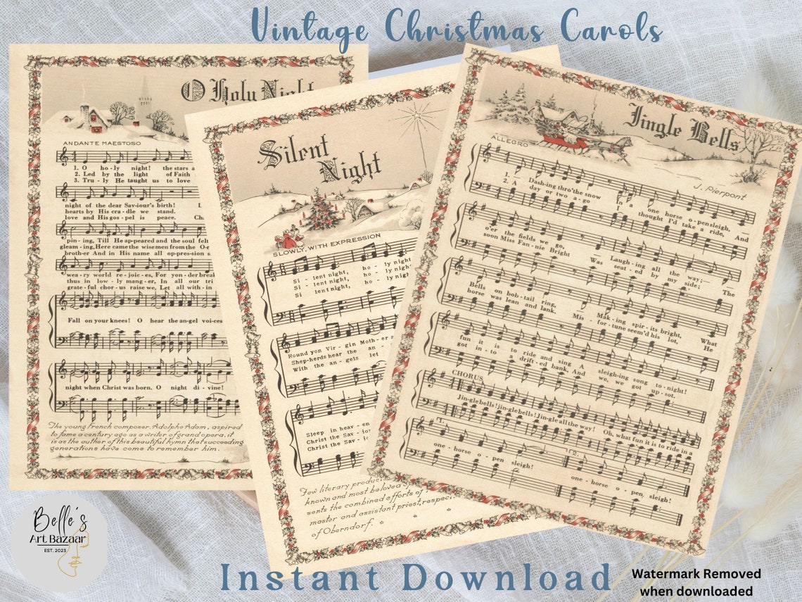 Vintage Christmas Carols,music Sheet With Lyrics,jpeg Instant Download ...