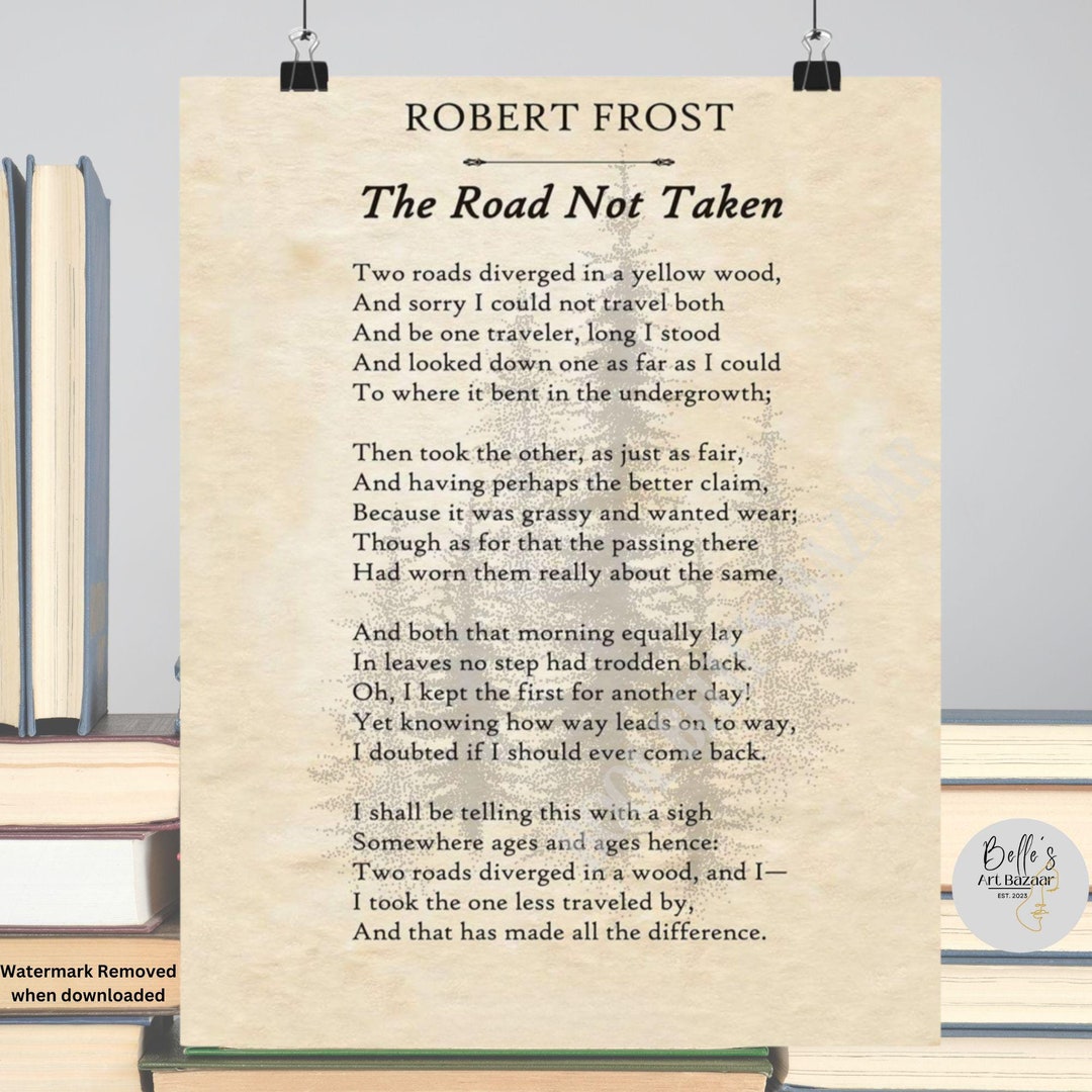 Poetry Wall Art Png, Robert Frost Poem,the Road Not Taken,poem Vintage ...