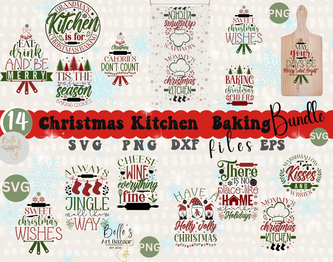 Christmas Kitchen Decor Png Svg Clip Art, Bundle,sign,holiday Cheese ...