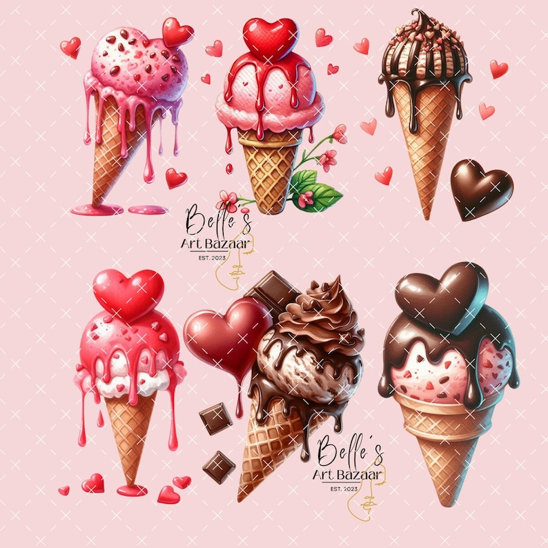 Valentines Ice Cream Cones 24 Clipart Image PNG, Craft Collage ...