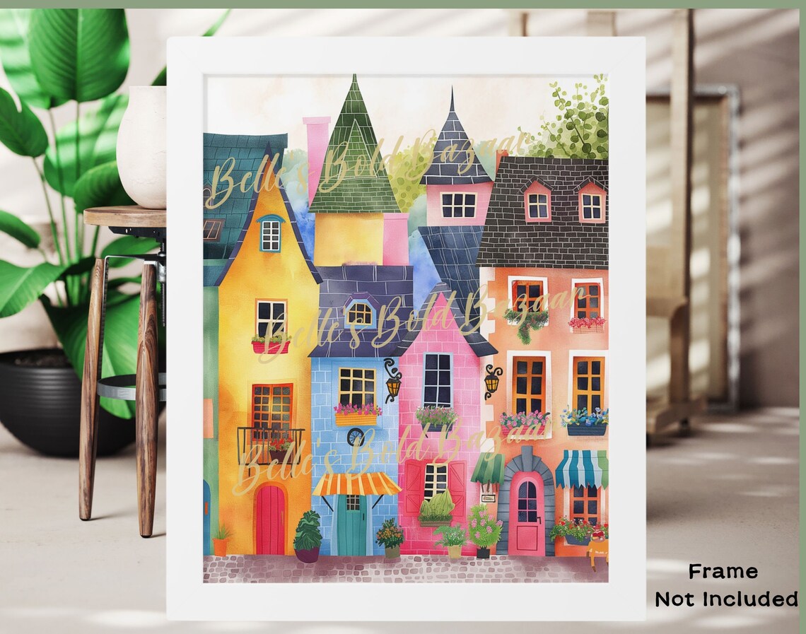 Colorful Village Wall Art Decor, Home Office Design, Instant Download ...